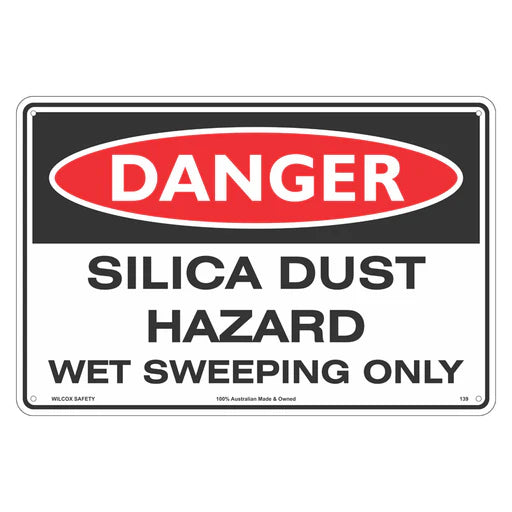 Danger Sign – Silica Dust Wet Sweeping Only – Premium Nameplates